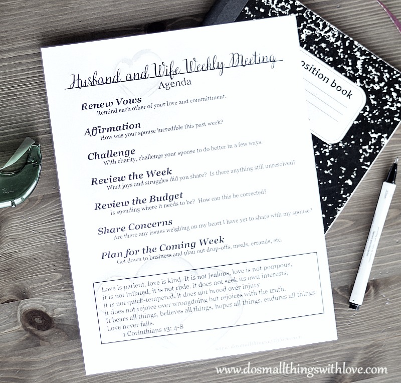 Husband And Wife Weekly Meeting Agenda Catholic Sprouts