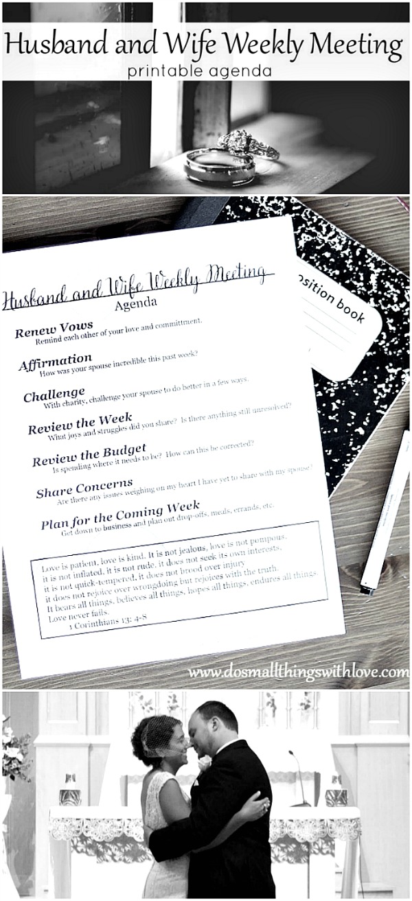 printable agenda for a weekly meeting to have with your spouse. Covers ...